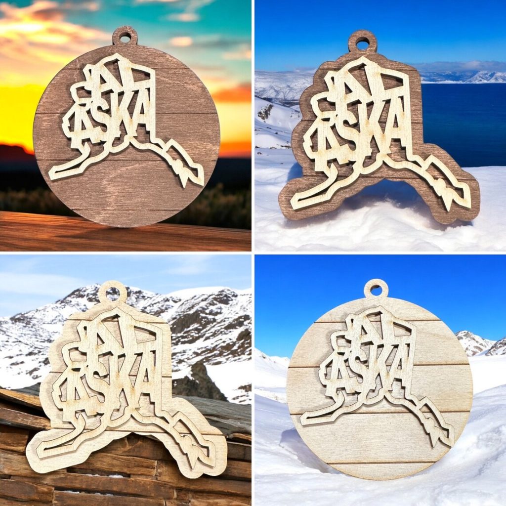 Alaska (AK) State Word Art Christmas Ornament – Sticker Boost
